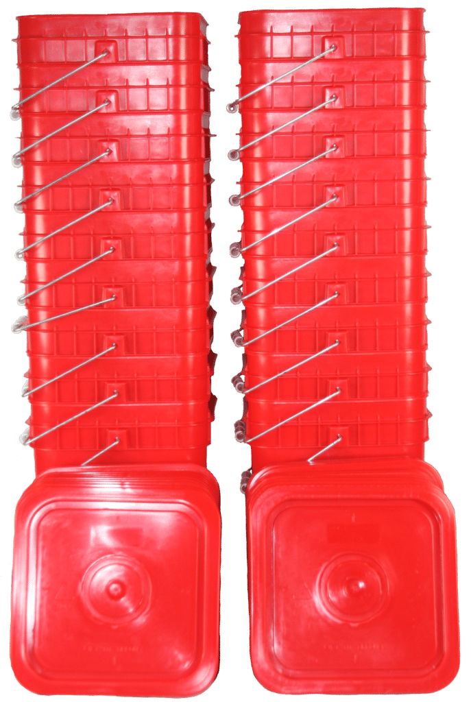 Red plastic 4 gallon square bucket w/ wire bale handle with plastic ...