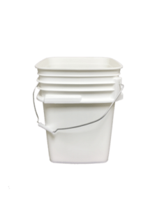 5 Gallon Square Plastic Buckets (White) w/ Wire Bale Handle & Grip | 6 Pack
